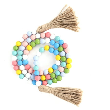 Bead String Pendant, Bead String 84 Natural Wooden Beads Hemp Rope Wood ...