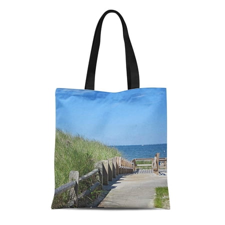 JSDART Canvas Tote Bag Green Summer Boardwalk to the Beach Blue Sand ...