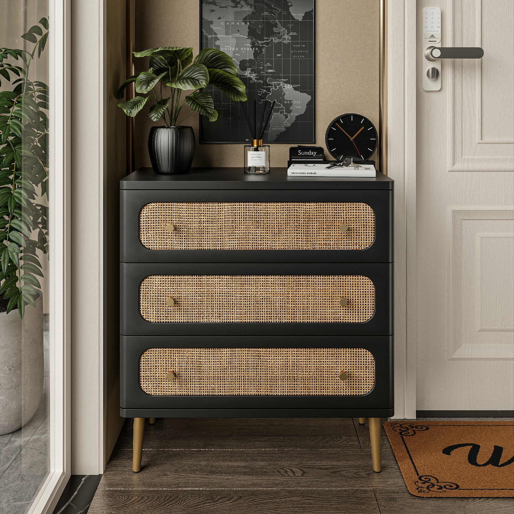 COZAYH Wicker Rattan Chest of Drawers, 3-Drawer Dresser, Black Finish ...