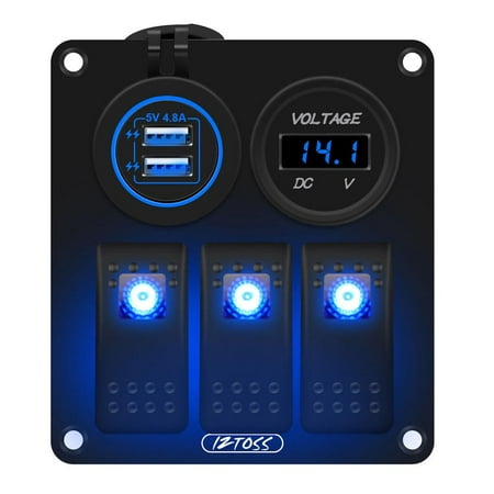 3 gang switchboard with 12V 24V voltmeter 4.8A dual USB charger for ...