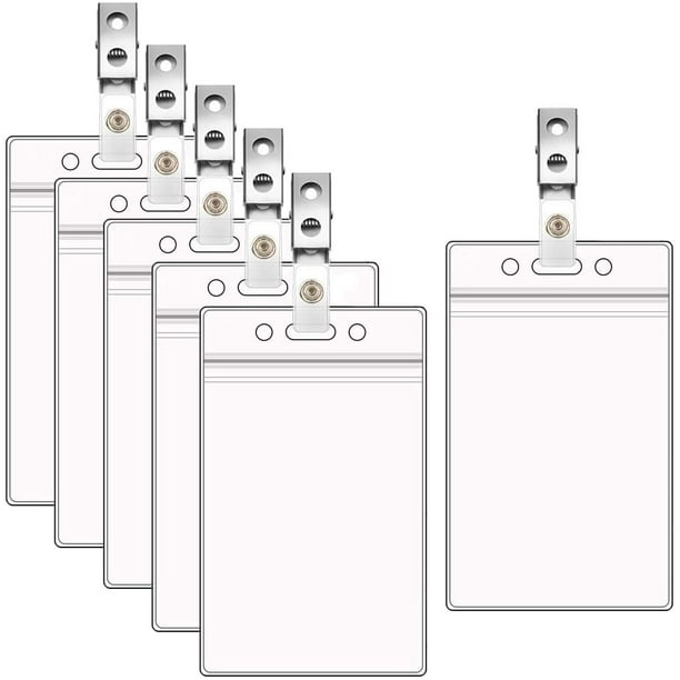 6 Pack Vertical ID Card Badge Holder and Metal Clips ,Clear PVC Card ...