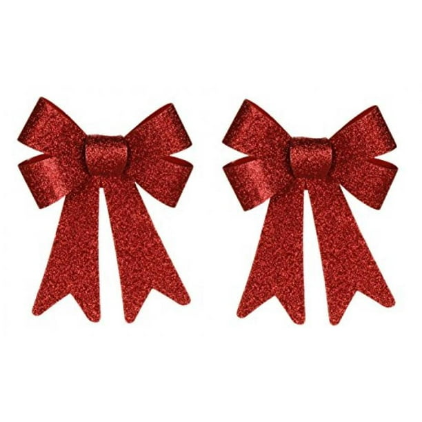 Darice Red Glitter PVC Christmas Bow Set: 5.5 x 8 inches, 2 pieces ...