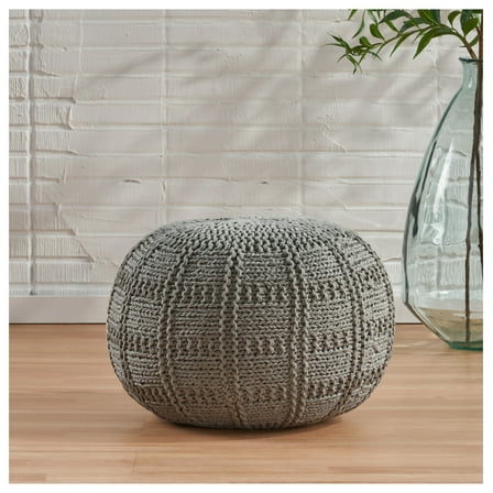 GDFSTUDIO Joyce Knitted Cotton Square Pouf, Dark Gray, 20.5 x 20.5 x 16 ...