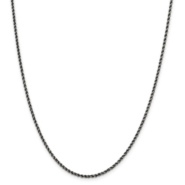 Sterling Silver Ruthenium 2.3mm Rope Chain (Weight: 6 Grams, Length: 18 ...