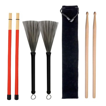 1/set Wood Drumsticks & Drum Wire Brushes & Rod Brush Sticks for Drum ...
