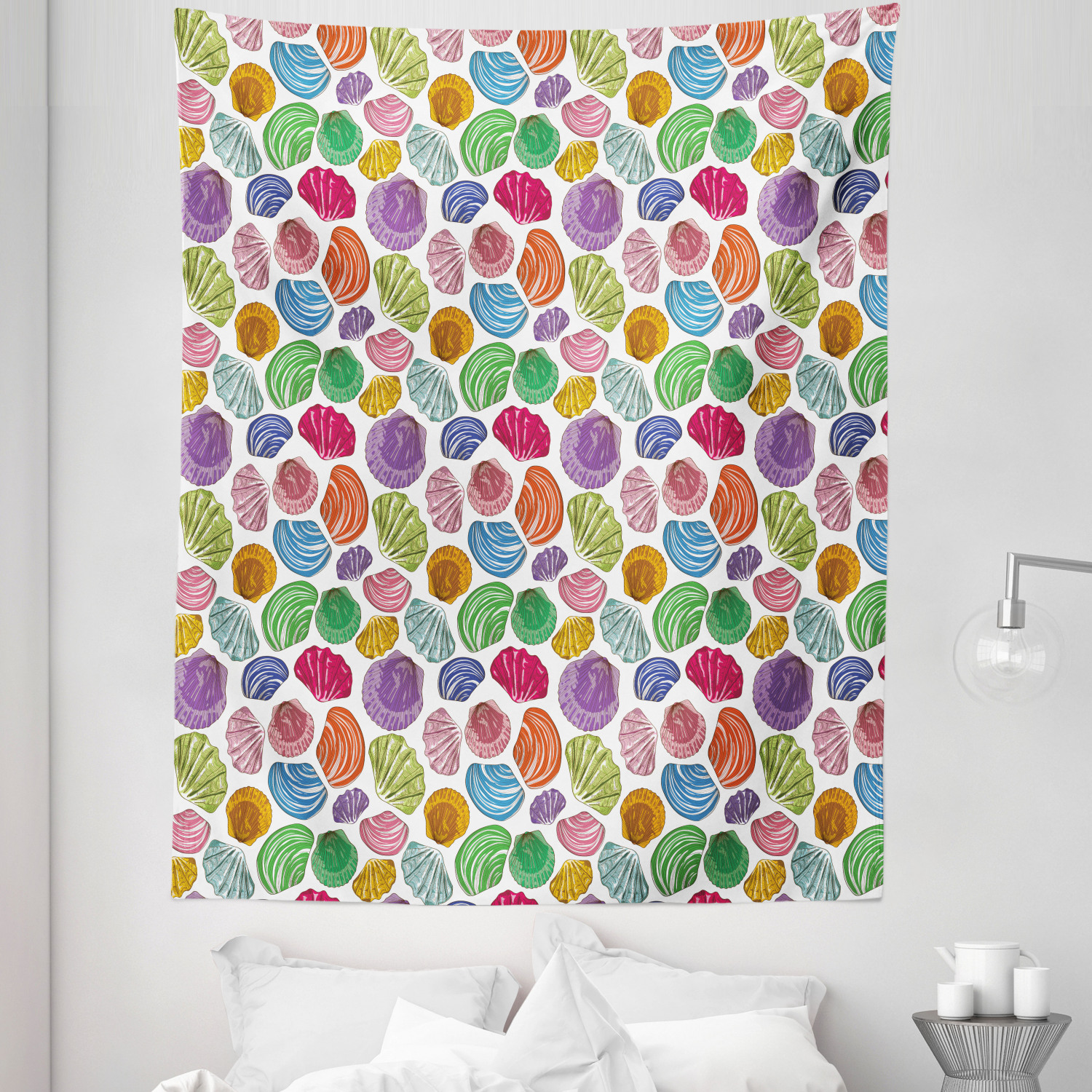 Sea Shells Tapestry, Colorful Hand Drawn Shells Summer Season Inspired ...