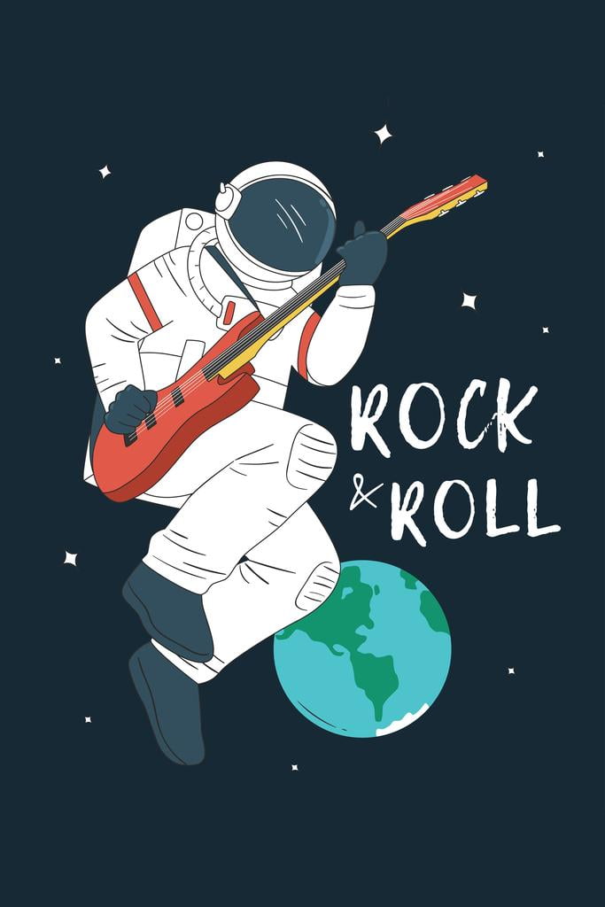 Astronaut Playing Rock and Roll on Guitar In Outer Space Cool Wall ...