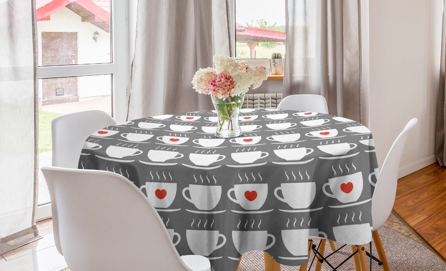 Tea Party Round Tablecloth, Repeating Pattern of Tea Cups with Steam ...