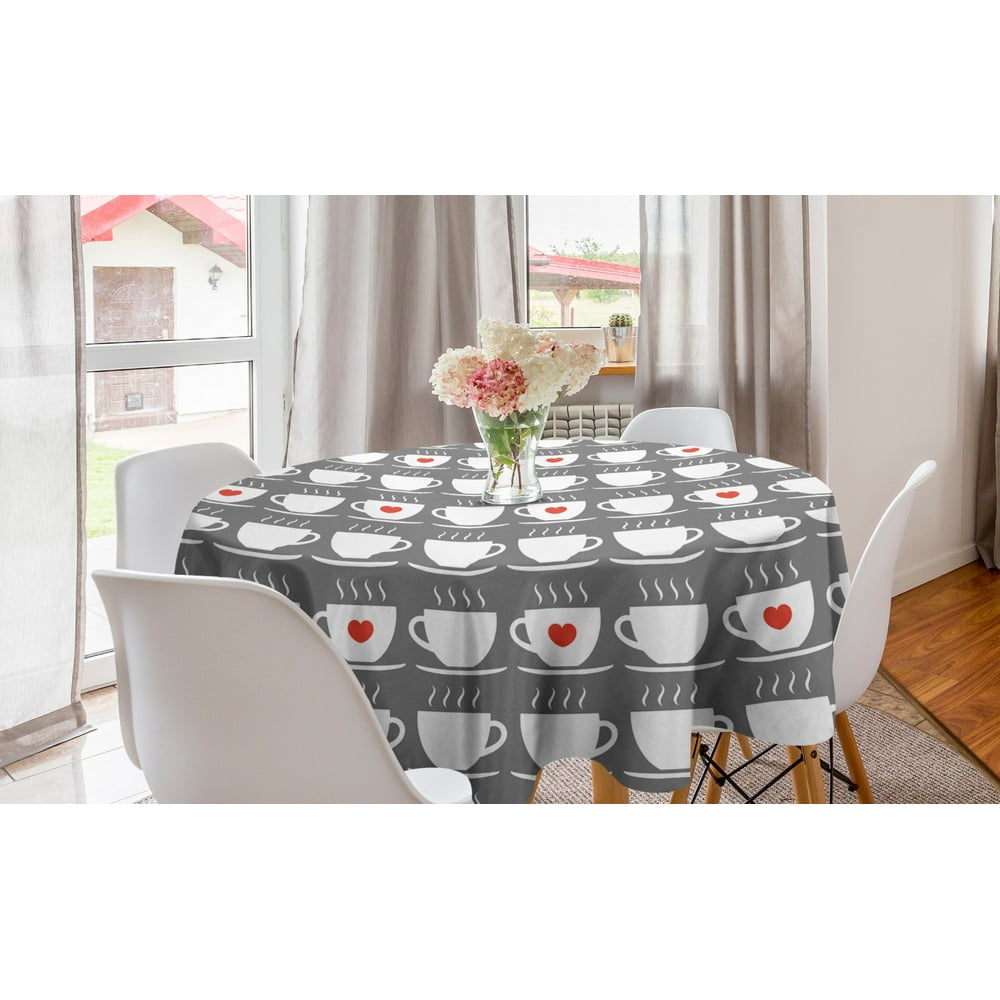 Tea Party Round Tablecloth, Repeating Pattern of Tea Cups with Steam ...
