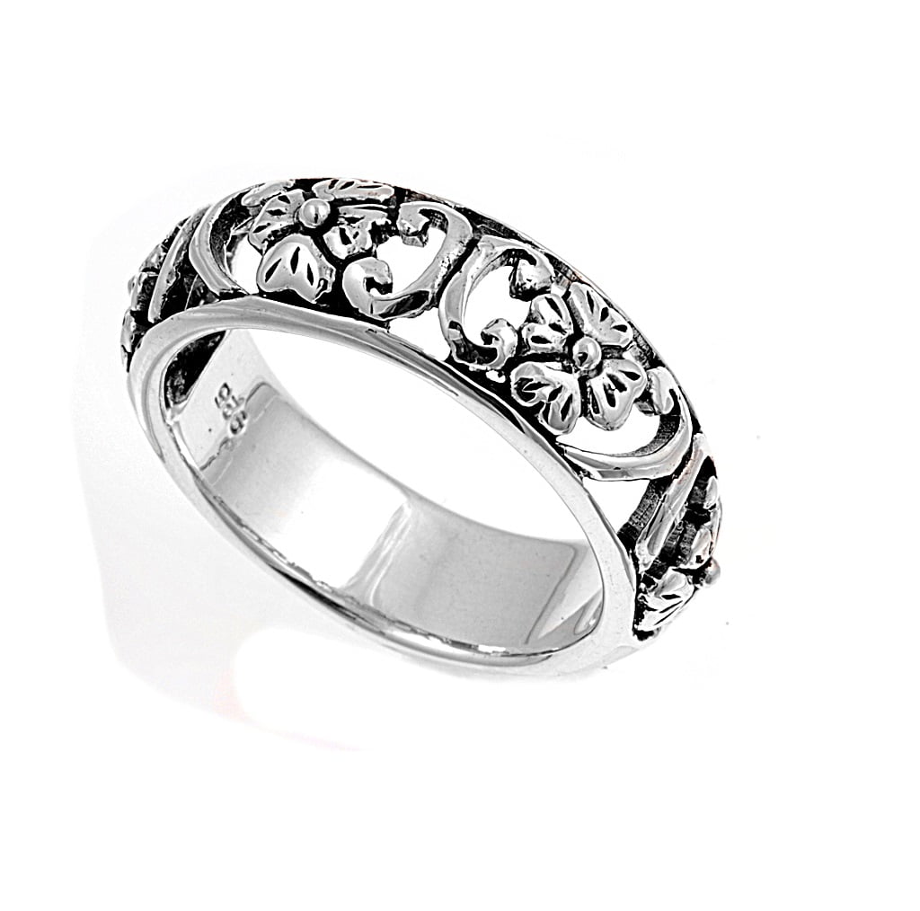 925 Sterling Silver Daisy Filigree Flower Ring Size 8 - Walmart.com