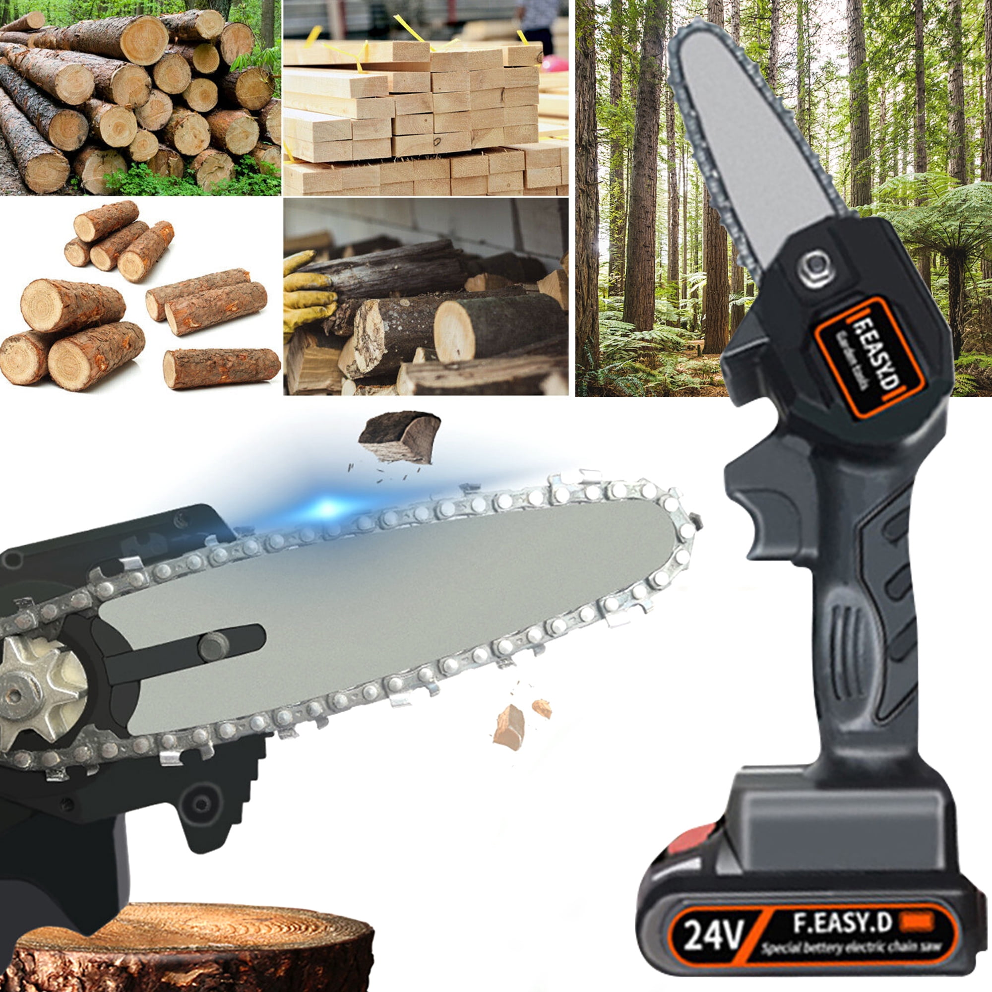 Electric Chainsaw, 24V Cordless Chainsaw, Portable Chainsaw With 2 ...