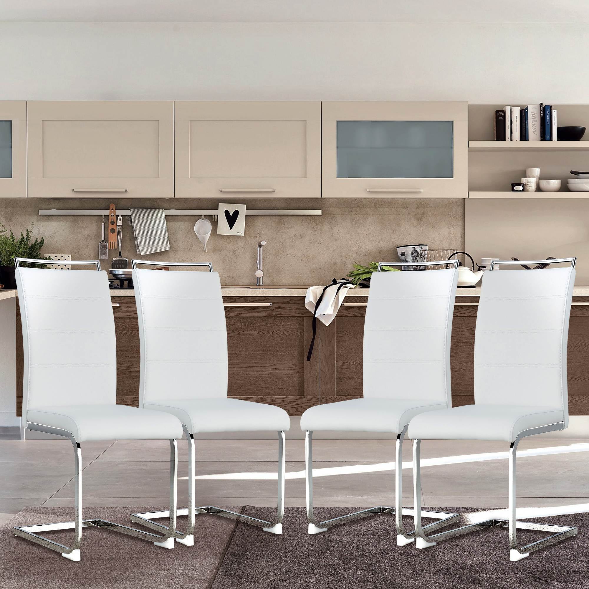 Modern Dining Chairs, PU Faux Leather High Back Upholstered Side Chair ...