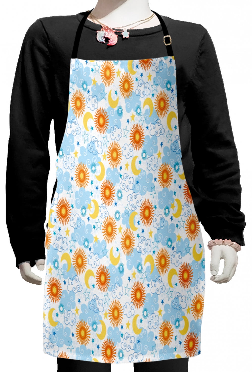 Space Kids Apron, Graphic Tile with Clouds Suns Stars and Moons Swirled ...