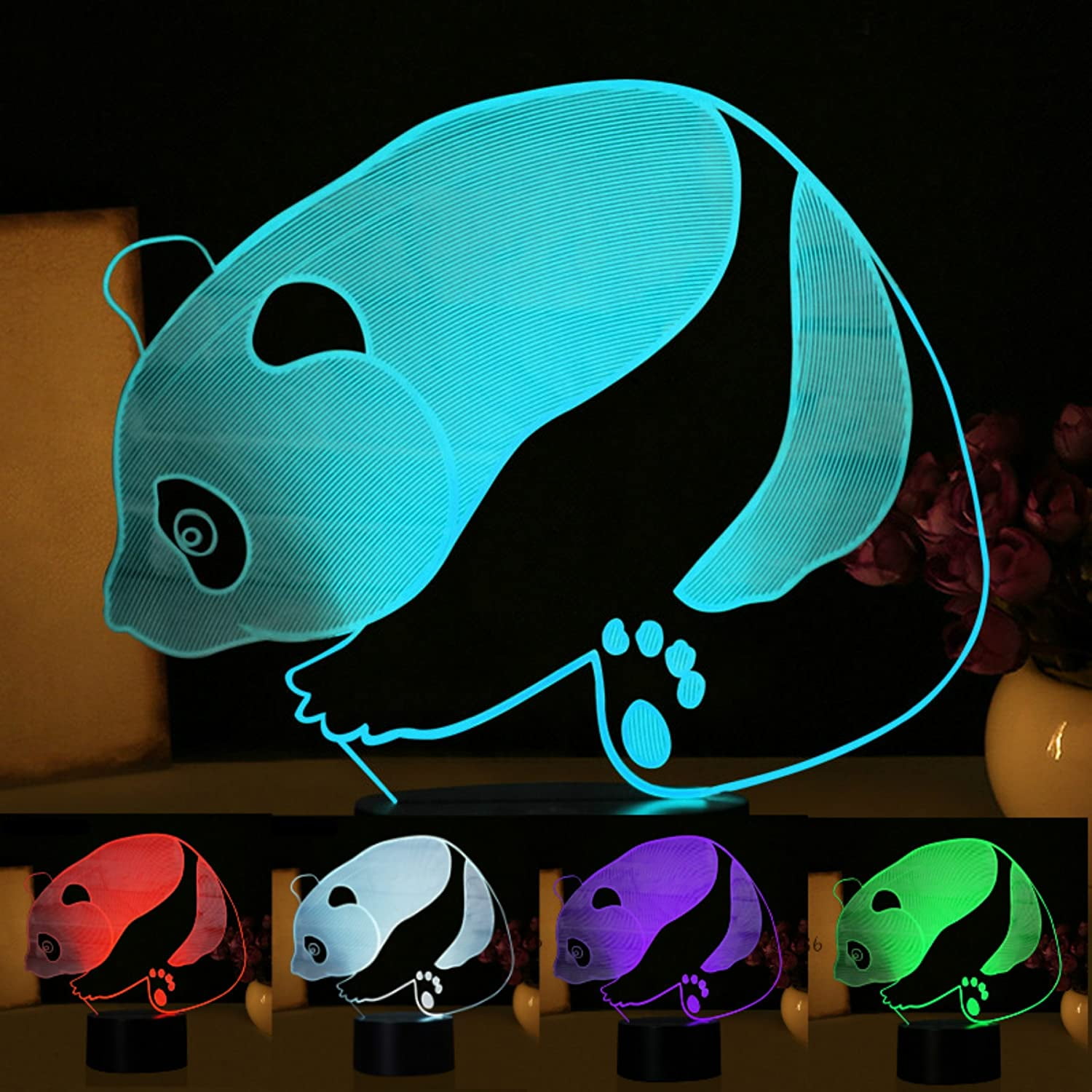 YSITIAN Animal 3D Panda Night Light Table Desk Optical Illusion Lamps 7 ...