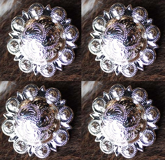 4 Conchos Silver Horse Saddle Tack Western Bridle Berry concho Co196 ...