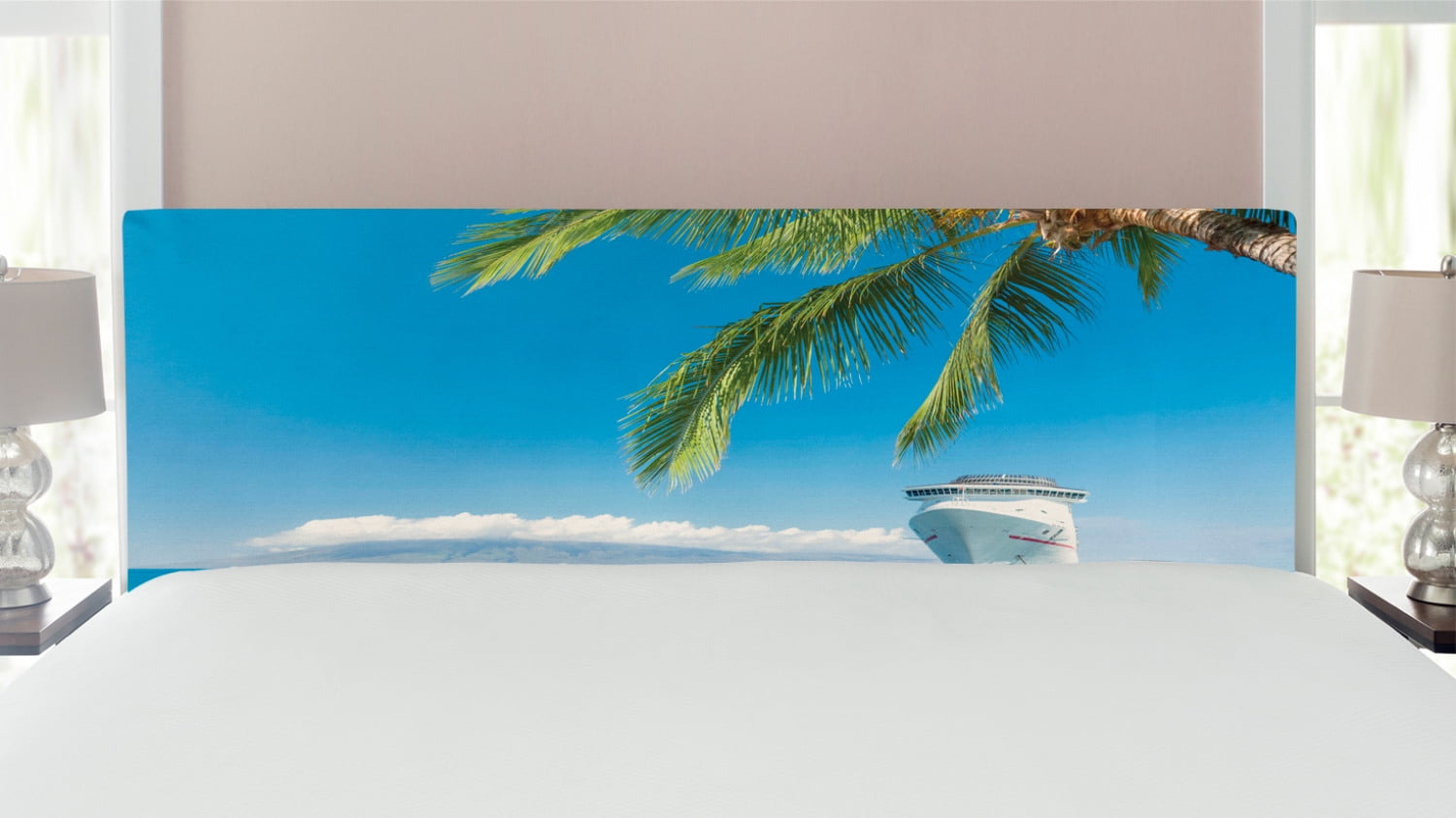 Nautical Headboard, Large Cruise Ship Heads to Tropical Sandy Beach ...