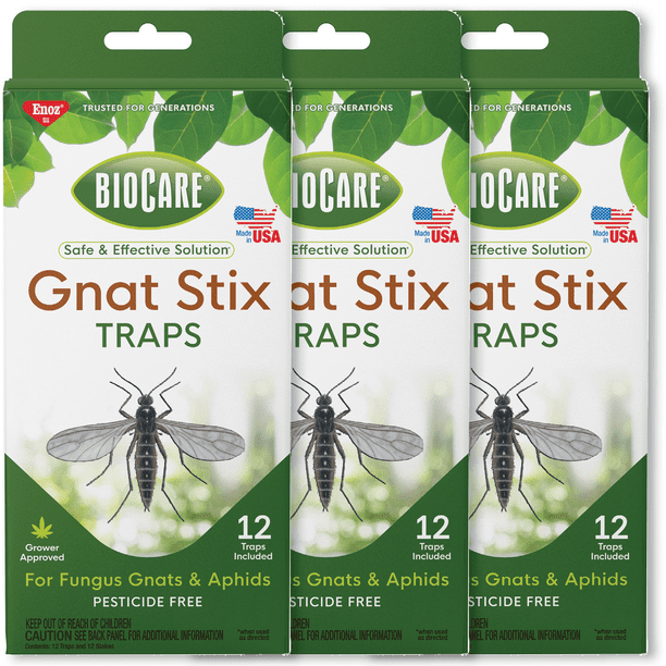 Enoz BioCare Gnat Stix Traps, For Fungus Gnats and Aphids, 12 Count, 3 ...