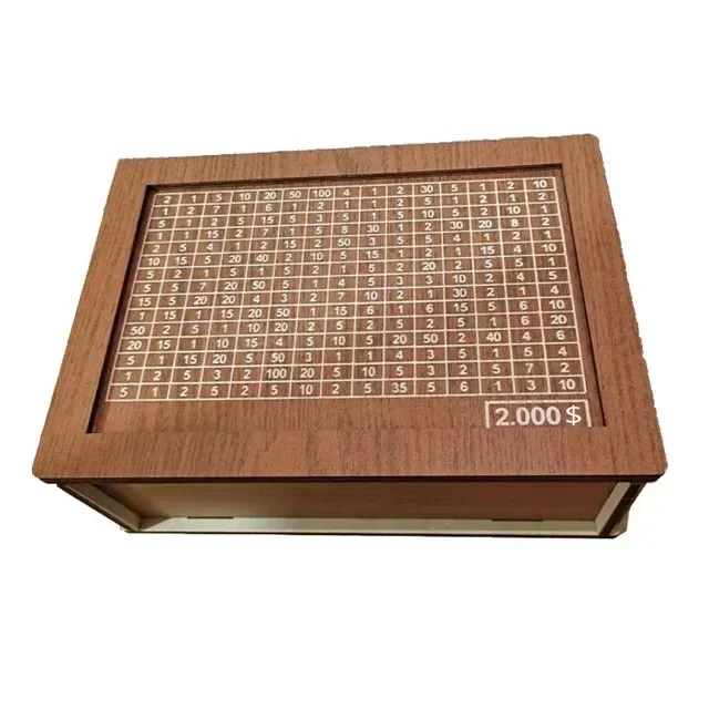 Hucha de madera reutilizable con objetivo de ahorro y casillas de ...
