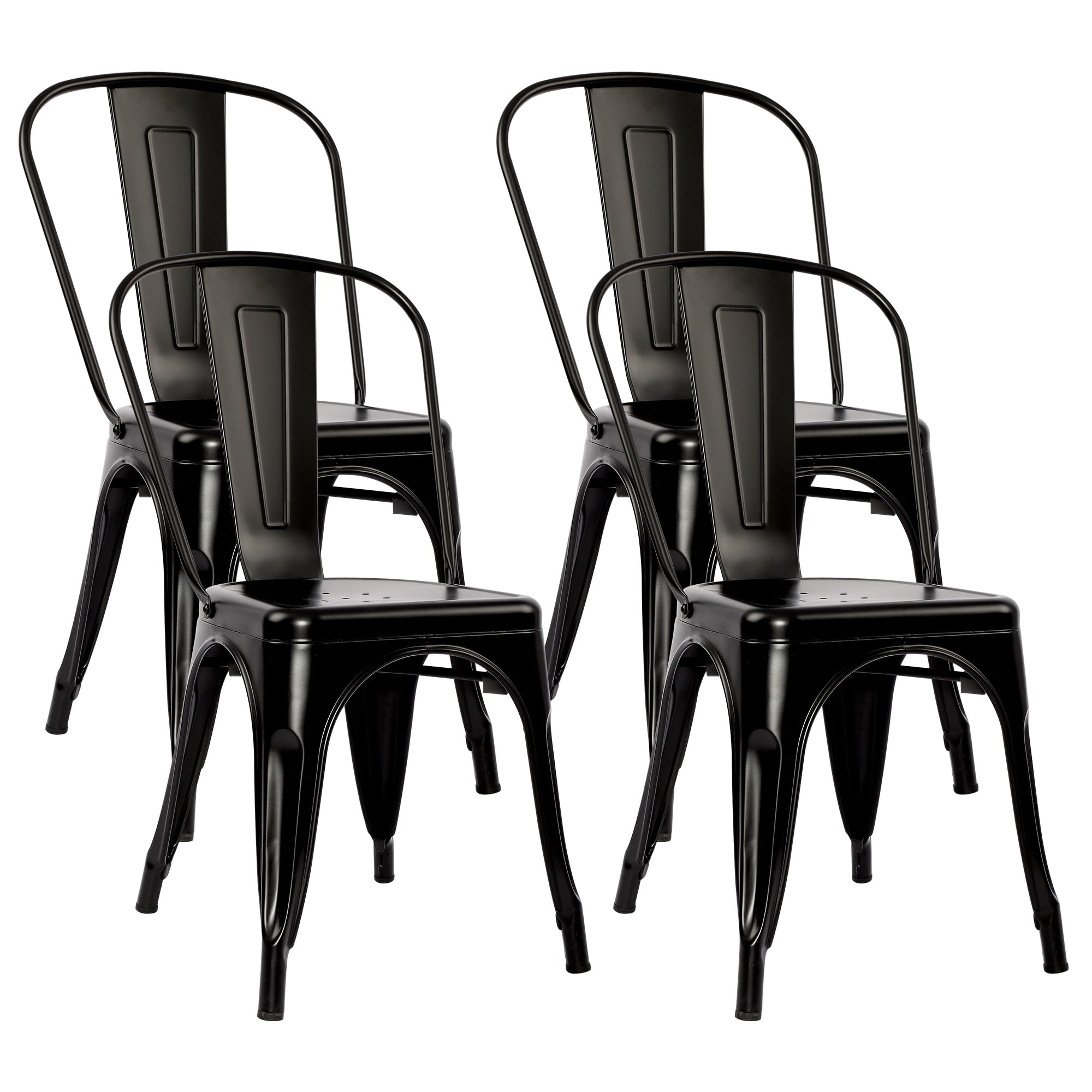 Industrial Style Metal Dining Chairs, Matte Black Kitchen Side Chair ...
