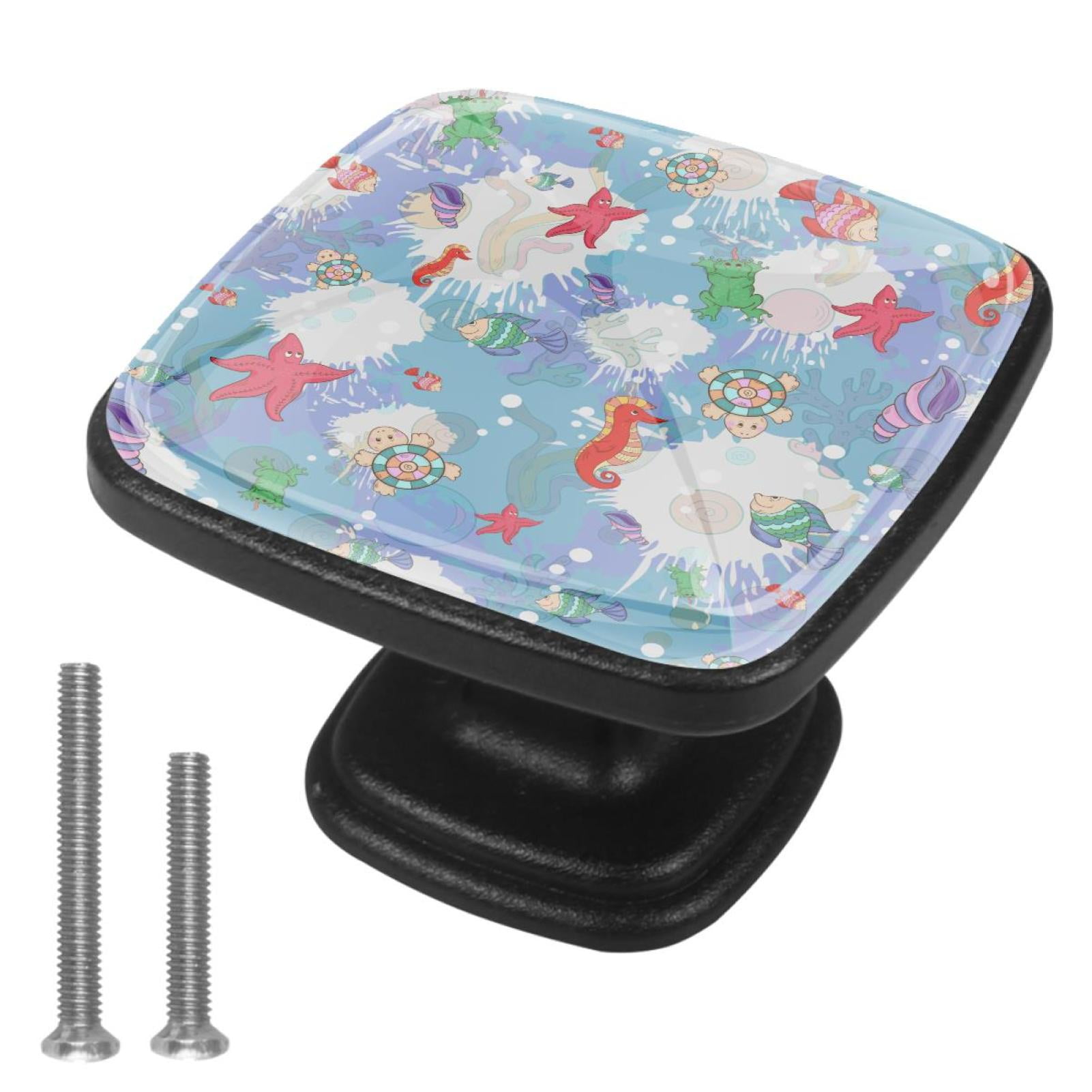 4 Pcs Cabinet Handle Drawer Pulls Marine Life Knobs with Screws Square ...