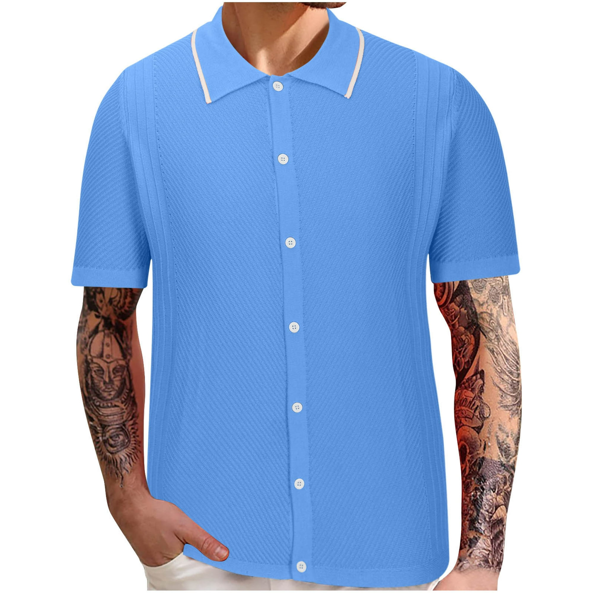 Click here for Qipopiq Mens Knit Button Down Shirt Short Sleeve B... prices