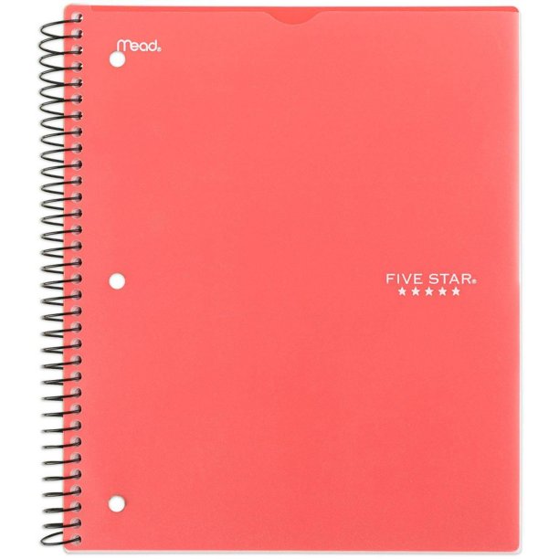 Spiral Notebook 5 Subject College Ruled Feature Rich Coral - Five Star ...