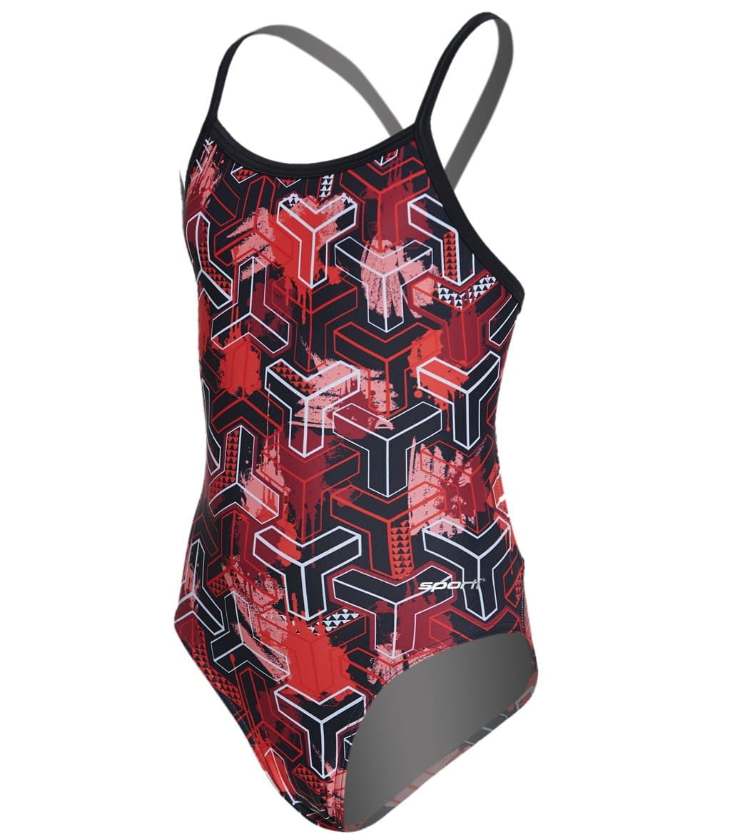 Sporti Trifecta Thin Strap One Piece Swimsuit Youth 22-28 (24Y, Red ...