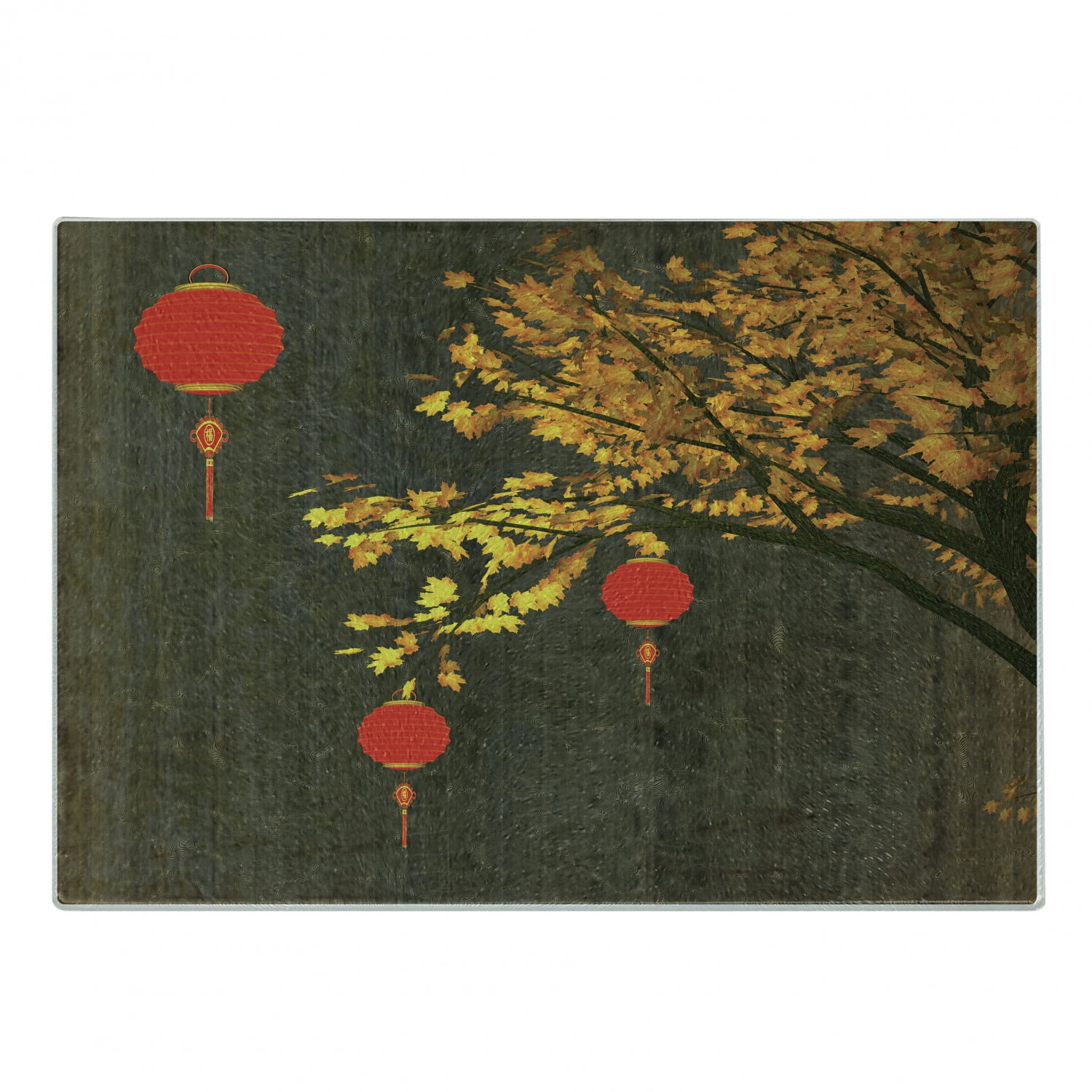 Lantern Cutting Board, Fall Tree Scarlet Lanterns Dramatic Shaded ...