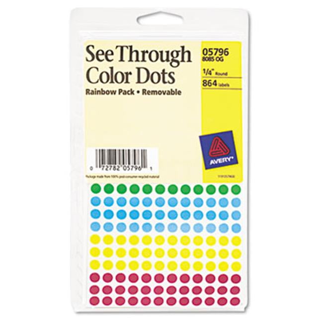Avery 05796 See-Through Removable Color Dots- 1/4in dia- Assorted ...