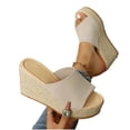 Beige Women Mesh Breathable Sandals Peep Toe Wedge Heel Woven Sole Plus ...