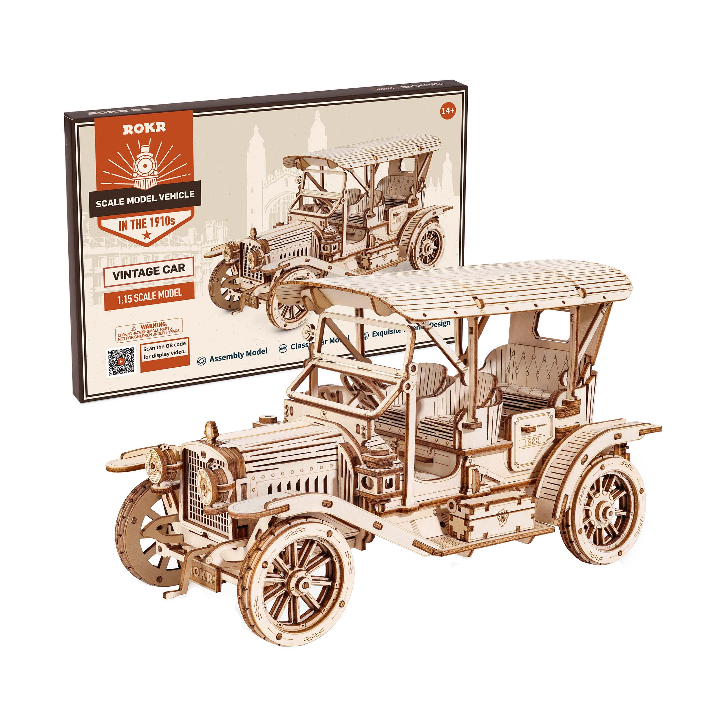 ROKR 3D Wooden Puzzle Vintage Car 1:15 Scale Exquisite Wood Craft Kit ...