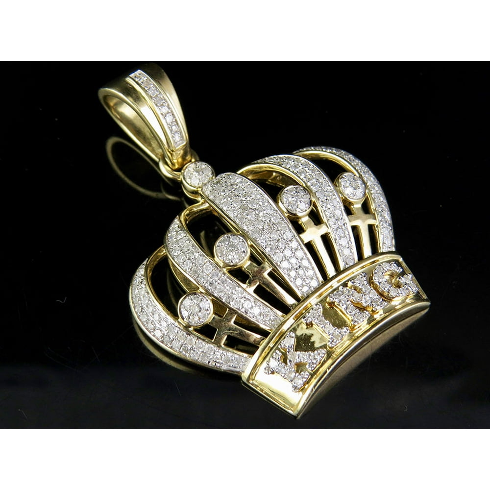Jewelry Unlimited - Men's 10K Yellow Gold Real Diamond King Crown Royal ...