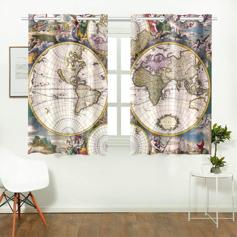 RYLABLUE Vintage Old World Map Window Treatment Panel Curtains Window ...