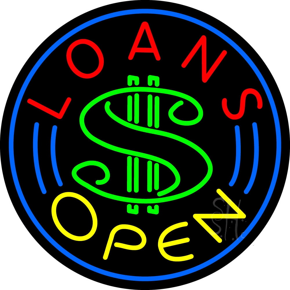 Round Red Loans Open LED Neon Sign 26 x 26 - inches, Black Square Cut ...