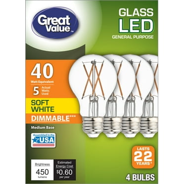 Great Value LED Multi-Use A15 5 Watts Soft White Medium Base Bulbs, 2 ...