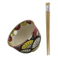 Colorful Oriental Fans Ramen Noodles Soup 5"D Bowl With Chopsticks Set ...