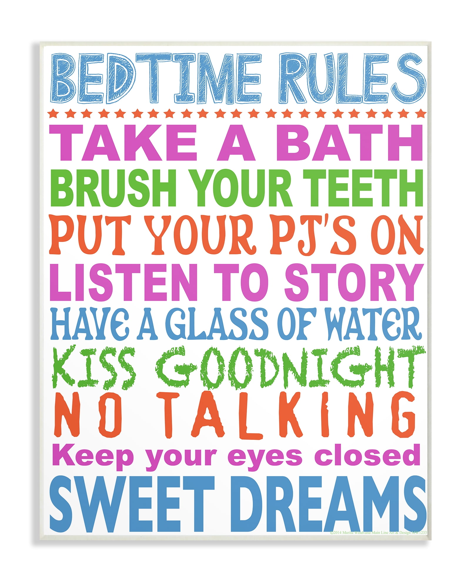 The Kids Room by Stupell Multi Colored Bedtime Rules Typography Wall ...