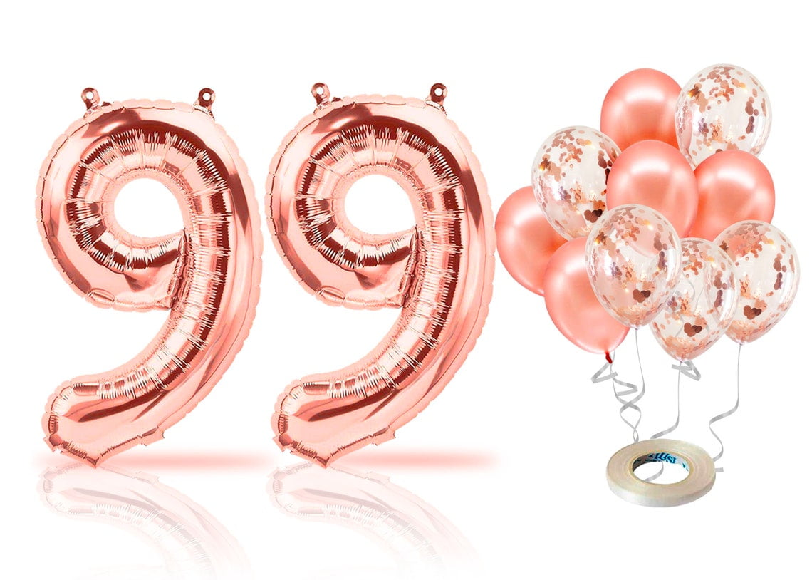 PARIS PRODUCTS - 99th Birthday Rose Gold Balloons & Number 99 Mylar ...