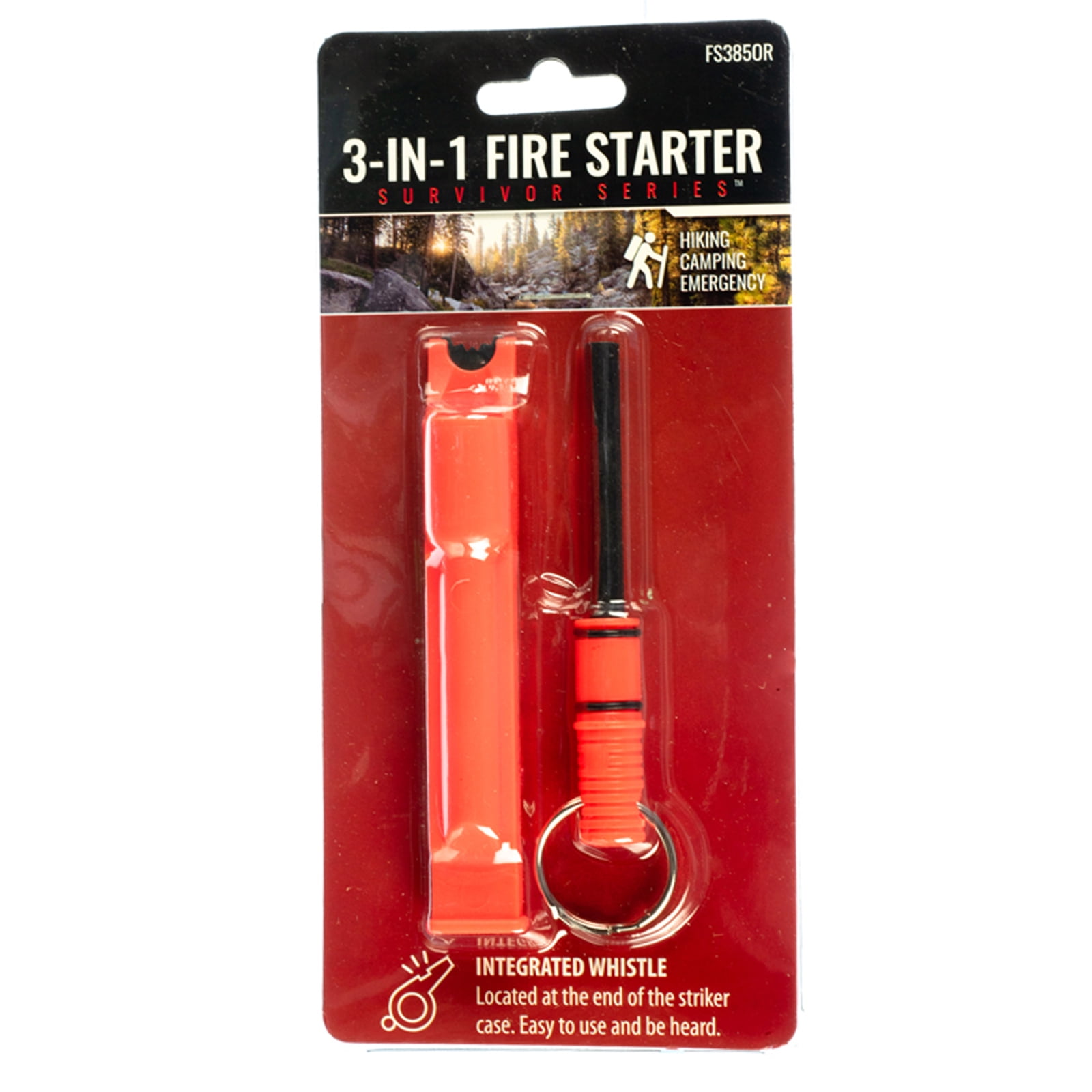 ASR Outdoor Orange 3 in 1 Flint Rod Striker Fire Starter Whistle ...