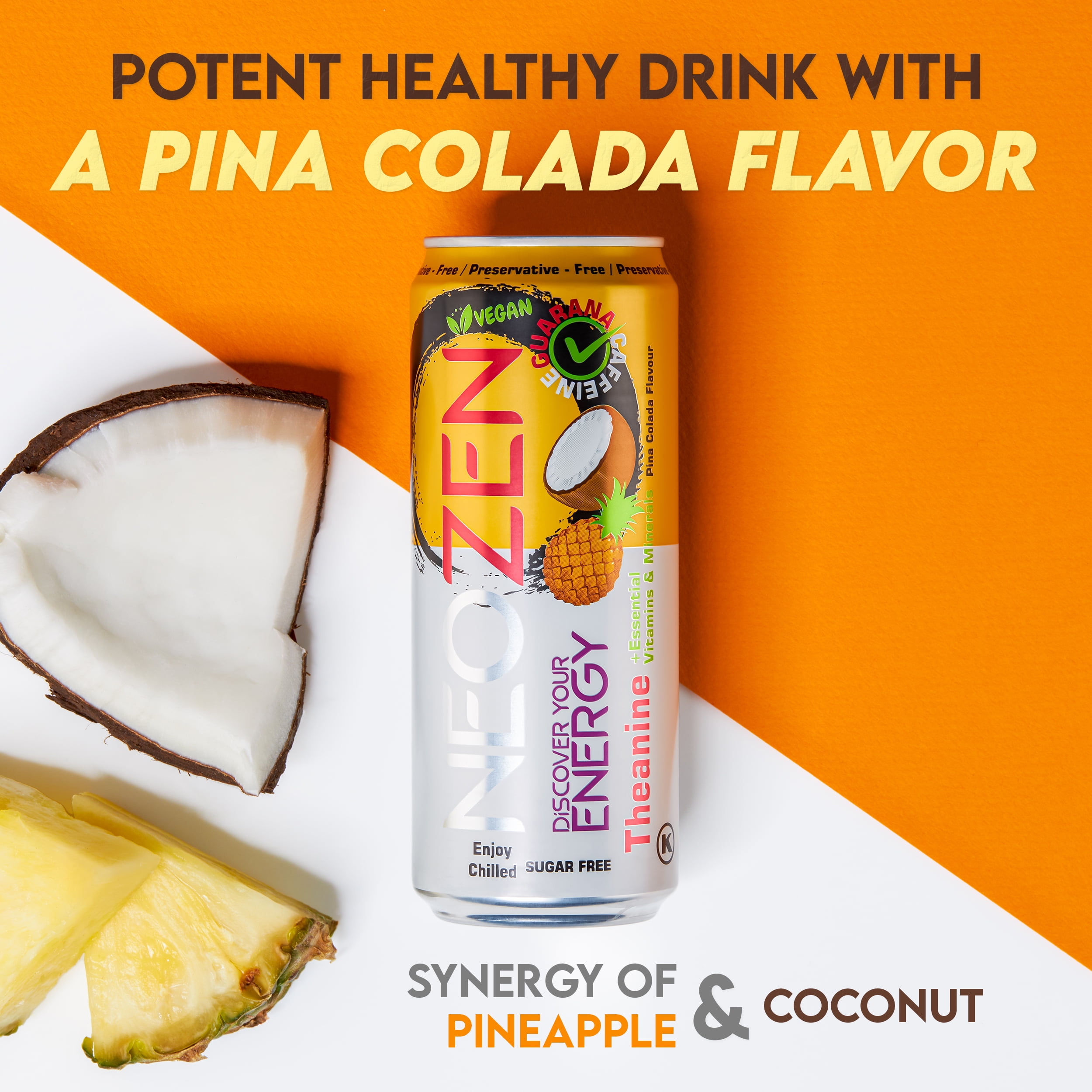 Buy NEOZEN Pina Colada Energy Drink, 132 mg Natural Caffeine, 11.2 fl ...