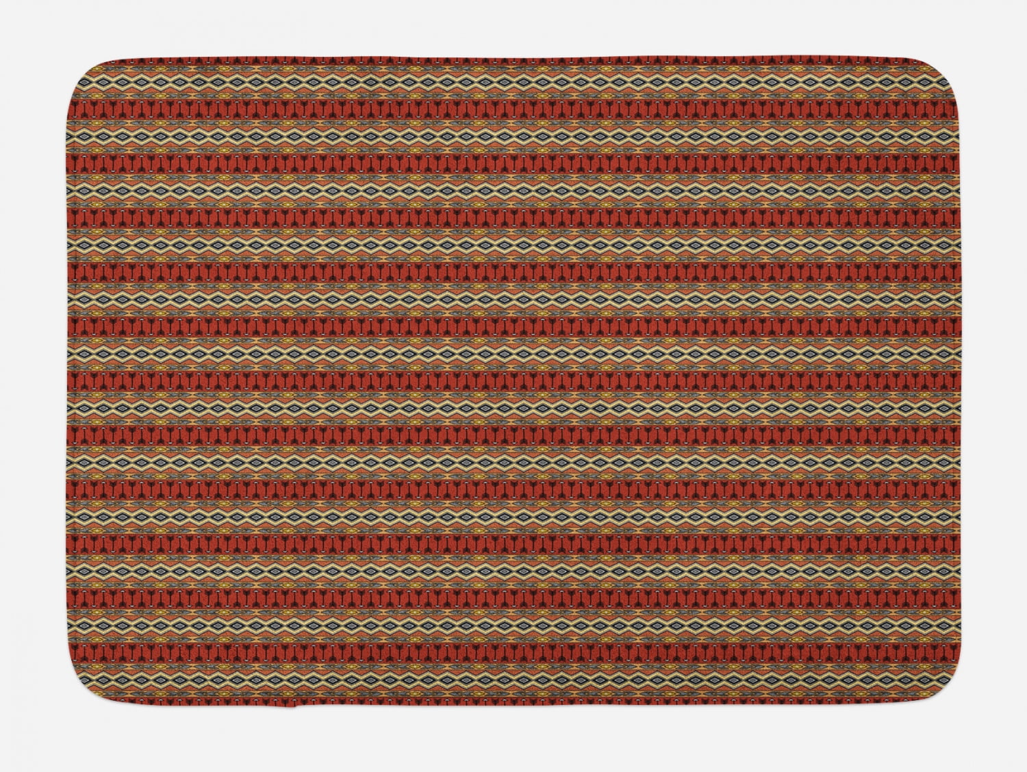 Boho Bath Mat, Horizontal Native Aztec Borders with Ethnic and ...