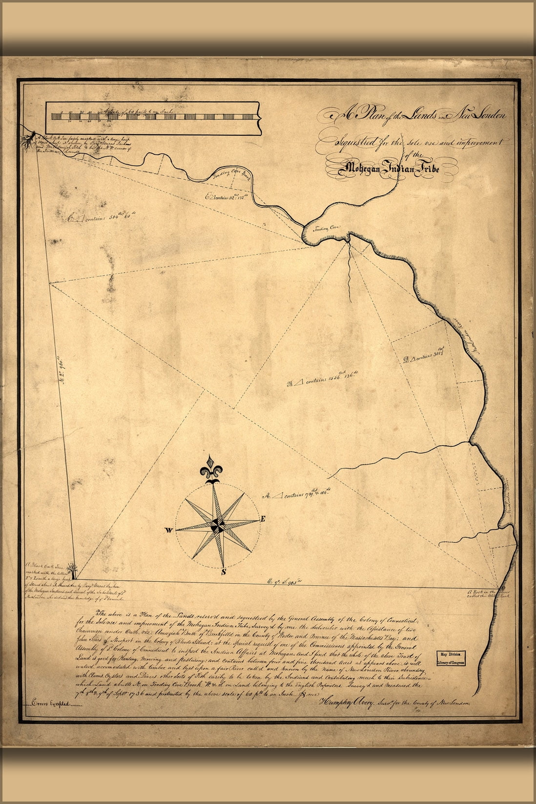 24"x36" Gallery Poster, map of montville new london Connecticut 1736 ...