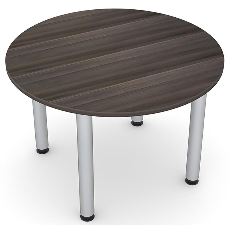 3 Person Round Conference Table Metal Post Legs 34" Engineered Wood ...