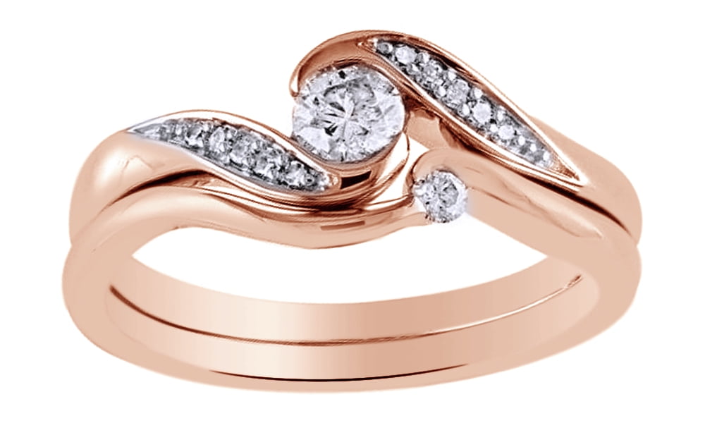 White Natural Diamond Bypass Bridal Ring Set In Solid Gold (0.33 Cttw ...