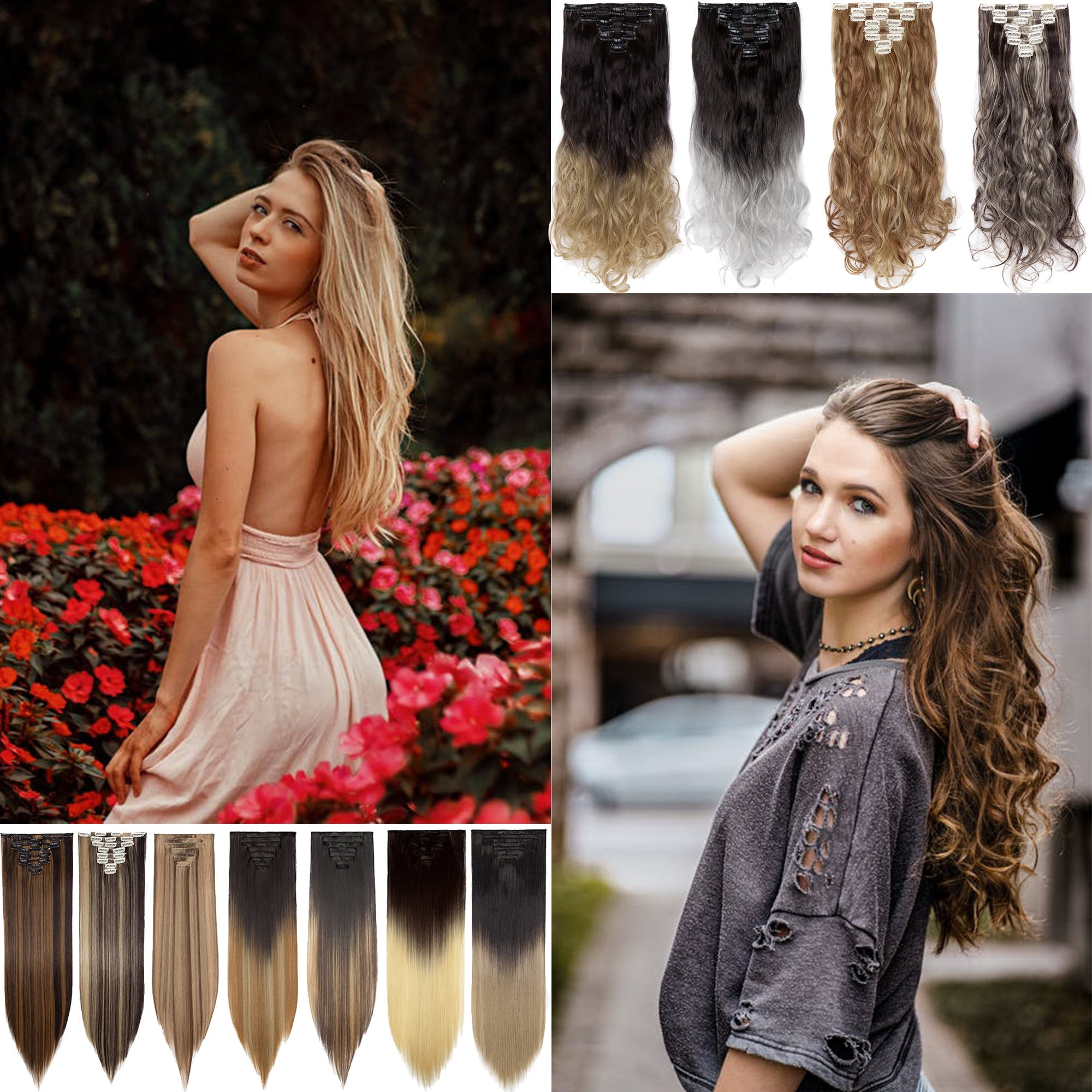 MY-LADY 8PCS Synthetic Clip in Hair Extensions Double Weft Full Head ...