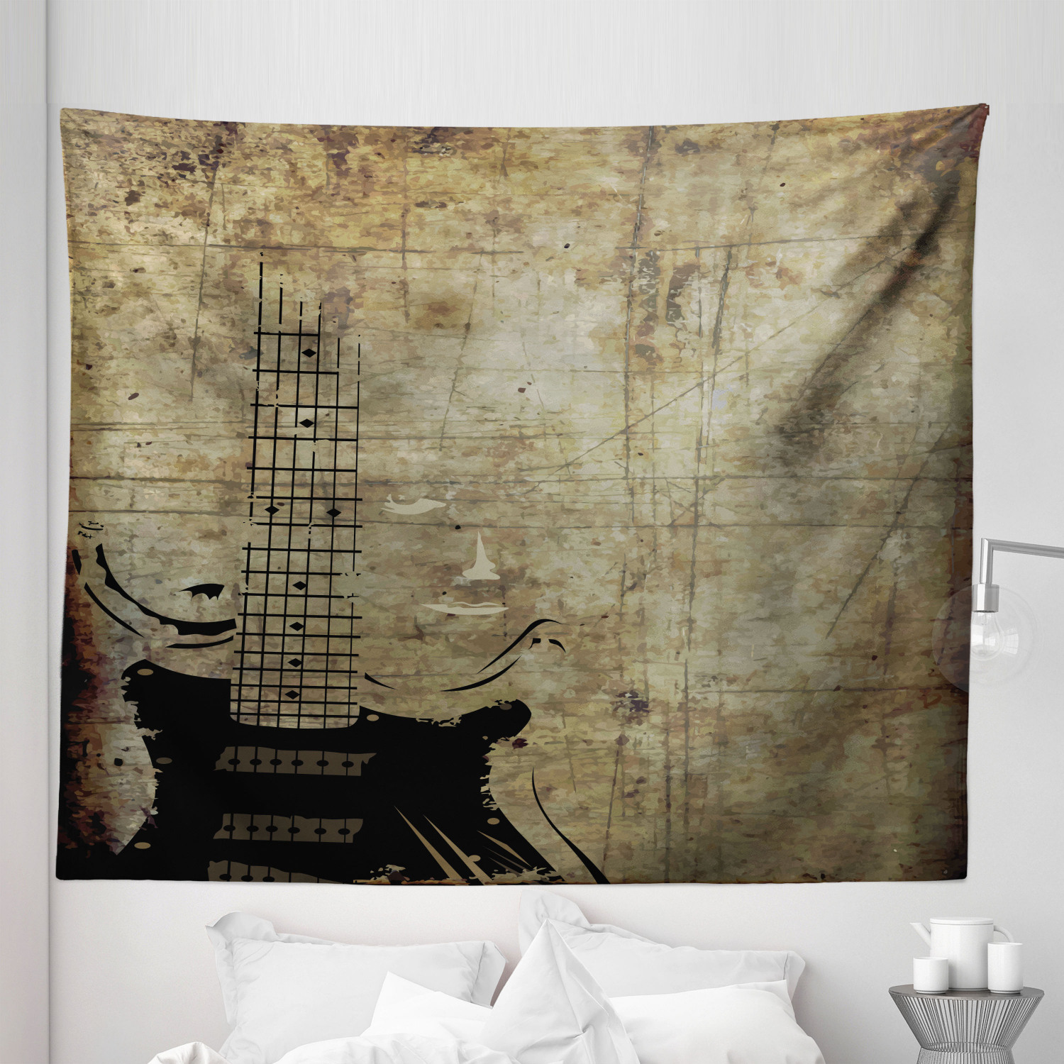 Guitar Tapestry, Faded Instrument Pattern with Vintage Inspired ...