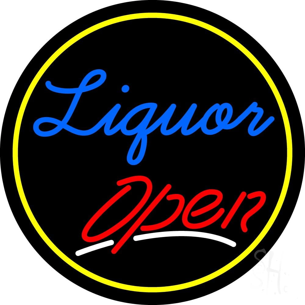 Blue Liquor Open 1 LED Neon Sign 18 x 18 - inches, Clear Edge Cut ...