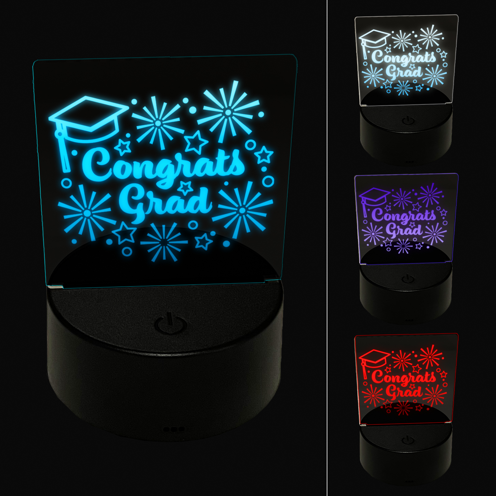 Congrats Grad Graduate Graduation Cap Fireworks Stars LED Night Light ...