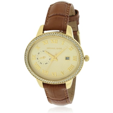 Michael Kors Women's 39mm Black Leather Band Steel Case Quartz Rose ...