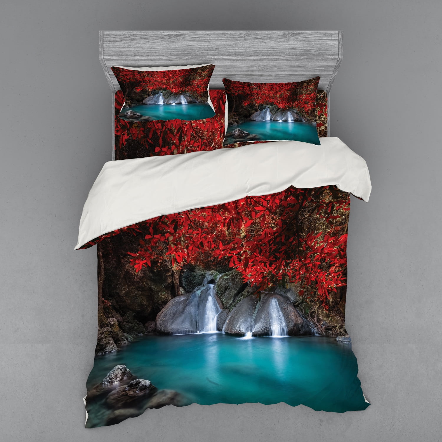 Ambesonne Landscape Bedding Set 4 Pcs, Erawan Cascade Waterfall, Queen ...